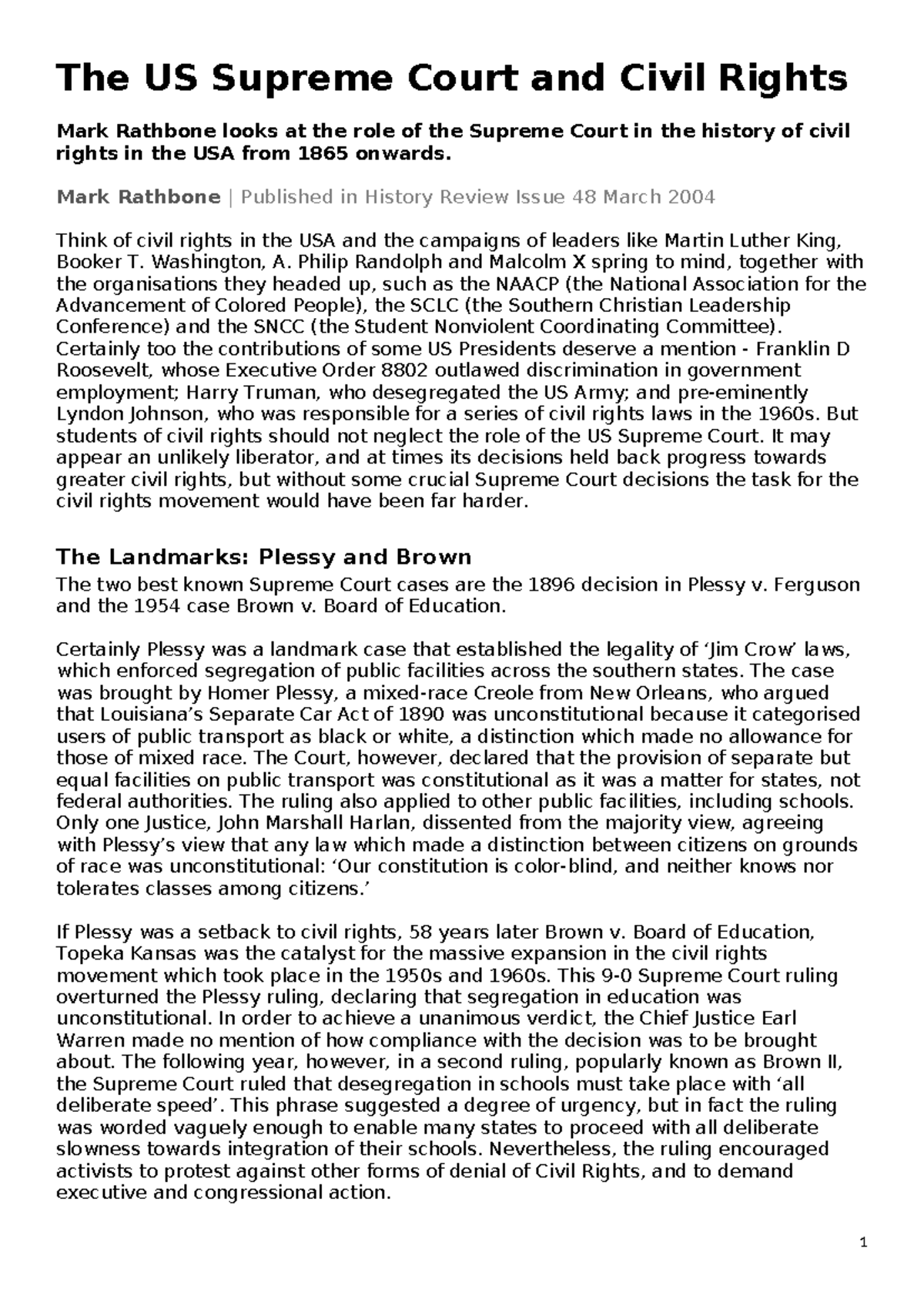 The Role of the US Supreme Court in Advancing Civil Rights (HIST 101 ...