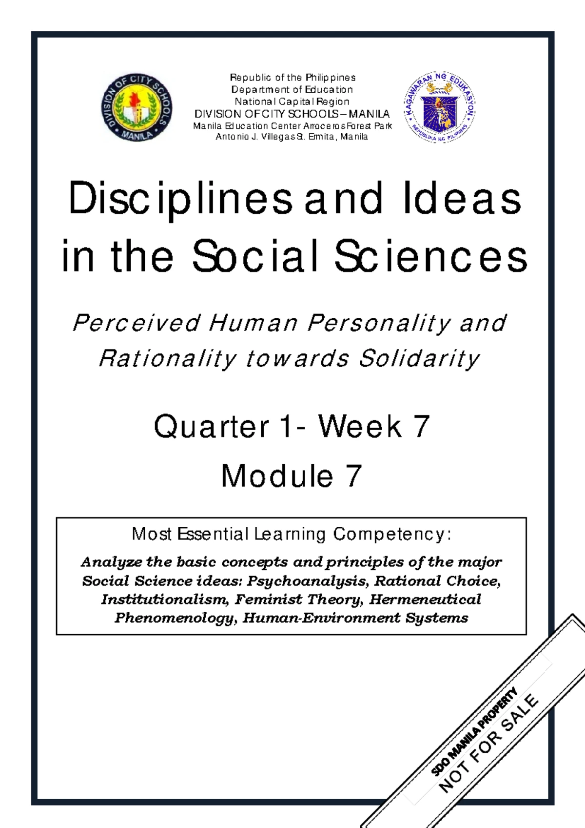 Humss-DISS Module 4 Q1 Week4 - SHS Discipline and Ideas in the Social ...