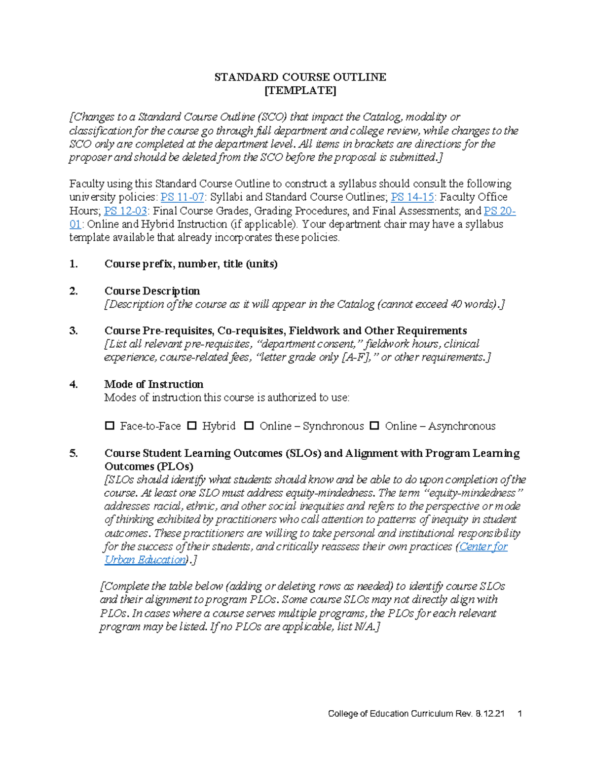CED SCO Template Final 2021: Standard Course Outline Guidelines - Studocu