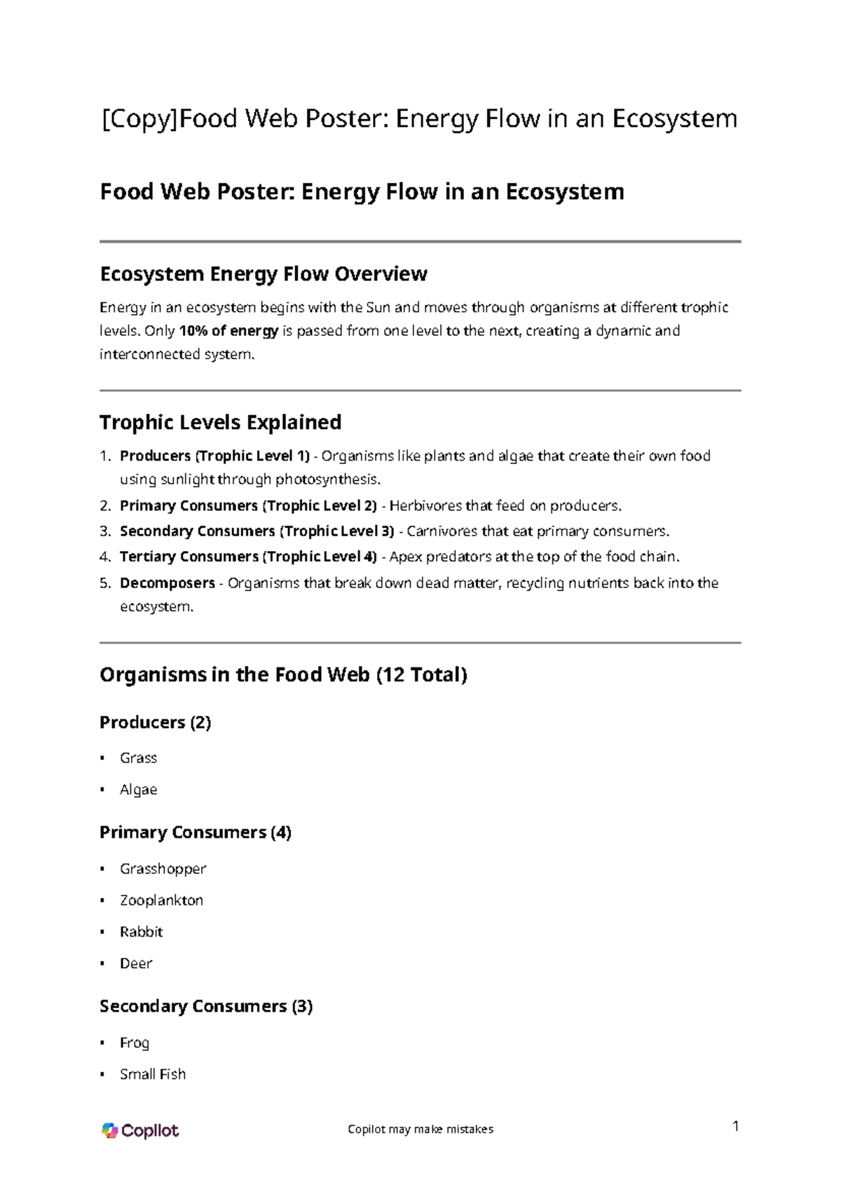 Food Web Poster: Energy Flow in Ecosystems Overview - Studocu