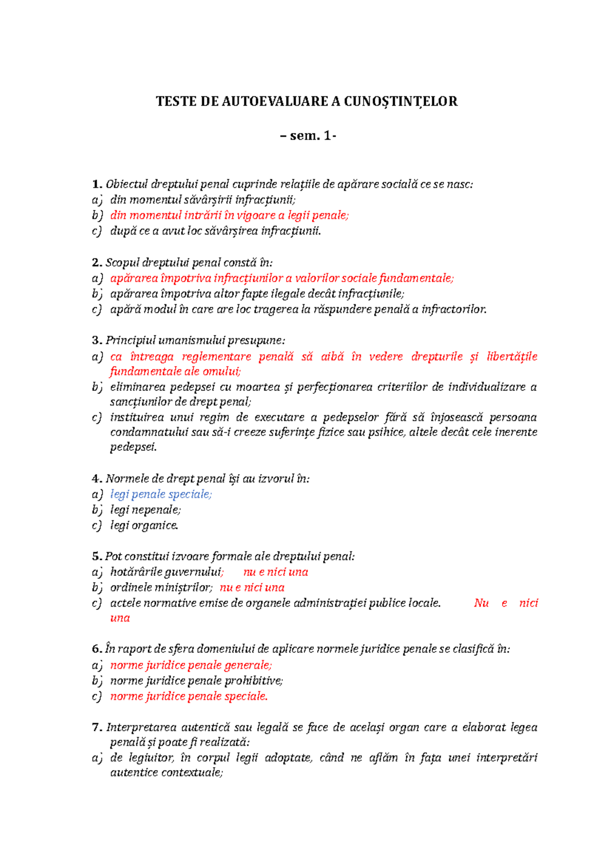 Drept Penal General: Teste Grile și Rezolvări Examen 2023 - Studocu