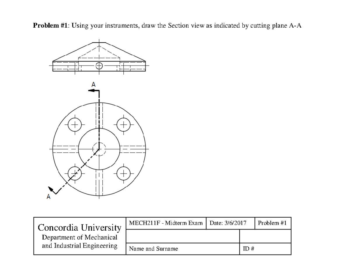MECH211F Midterm Exam: Section and Side View Drawing Instructions - Studocu