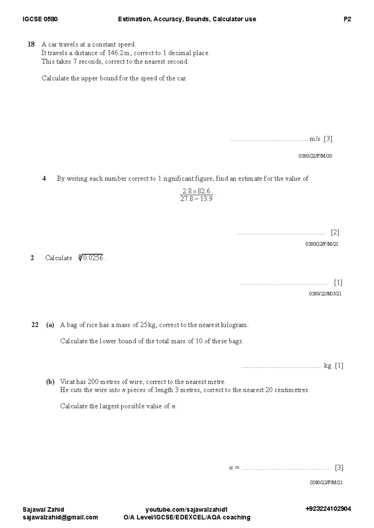 IGCSE 0580 Estimation, Accuracy, Bounds, Calculator Use P2 Notes - Studocu