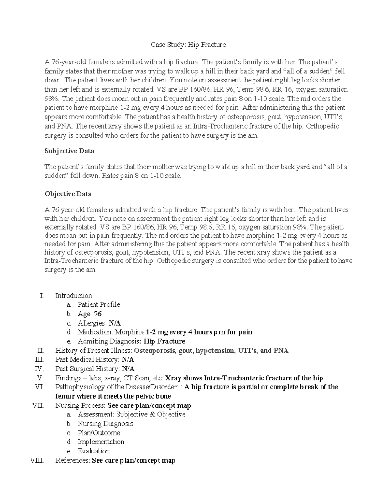 Hip Fracture Case Study: Analysis and Nursing Management - Studocu