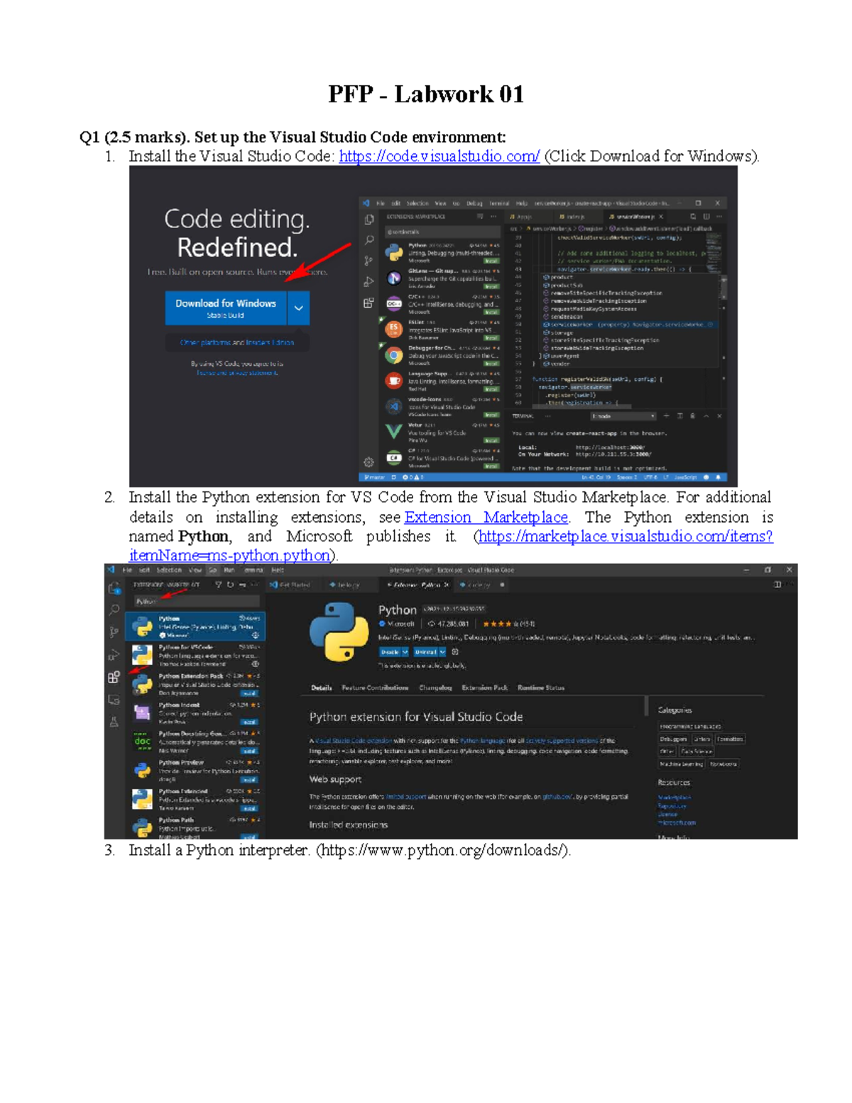 PFP Labwork 01: Setting Up VS Code & Google Colab (2.5 Marks) - Studocu