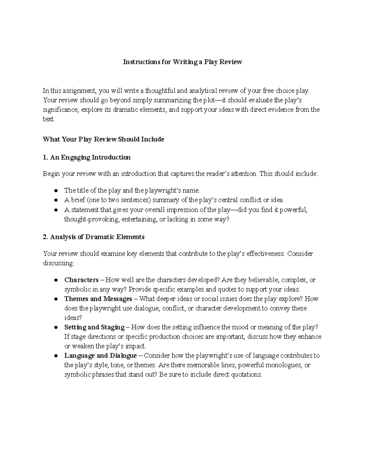 Instructions+for+Writing+a+Play+Review - Instructions for Writing a ...