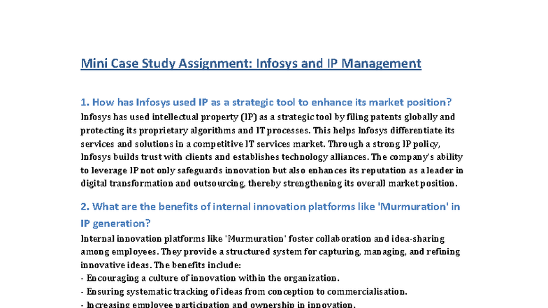 Infosys IP Management Case Study: Strategic Use & Challenges - Studocu