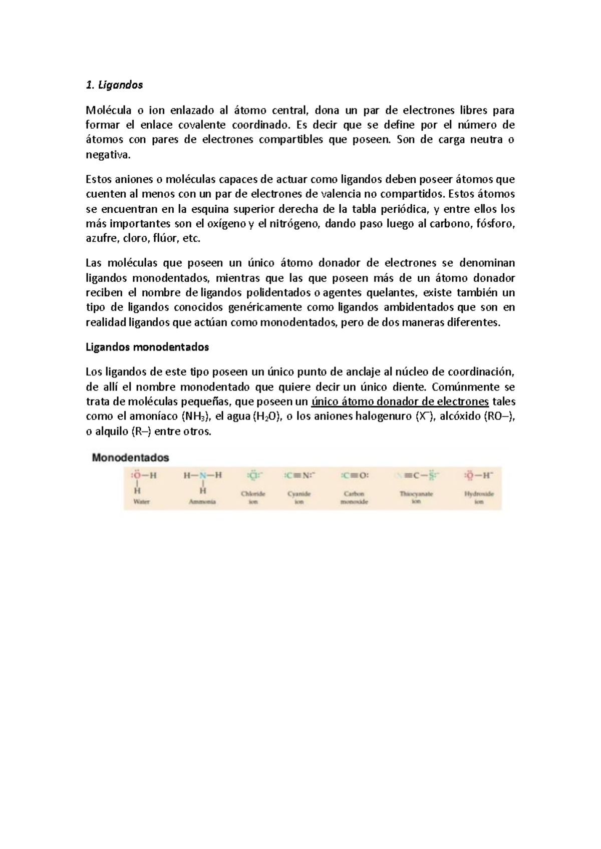 Ligandos 1 - compuestos de coordinacion - Ligandos Molécula o ion ...