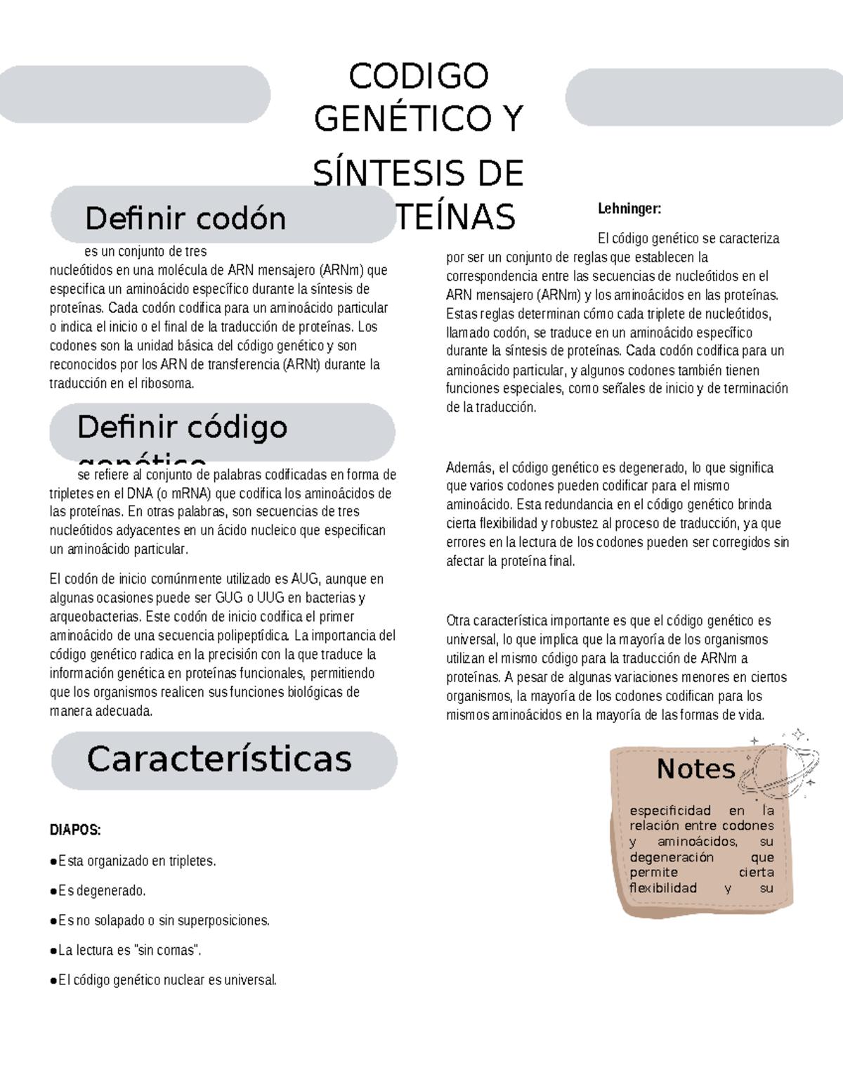 Codigo genetico y sintesis de proteinas - es un conjunto de tres ...