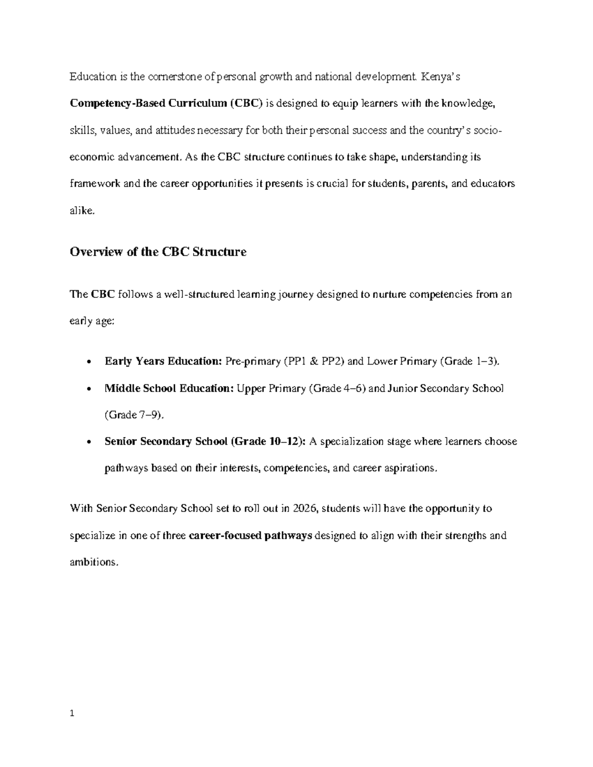 CBC Notes: Understanding Career Pathways in the Curriculum - Studocu
