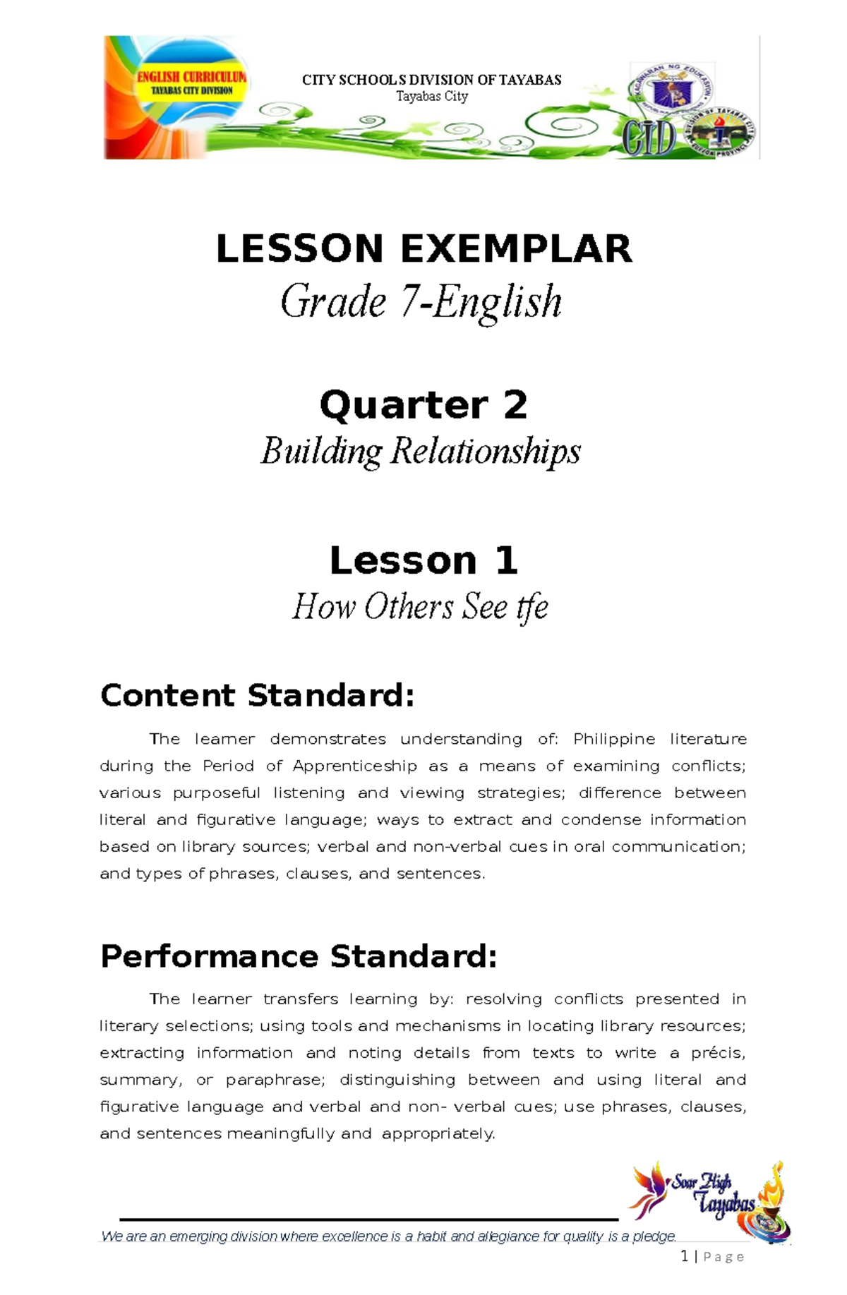 G7 English Lesson Exemplar 2nd Quarter-converted - We are an emerging division where excellence ...