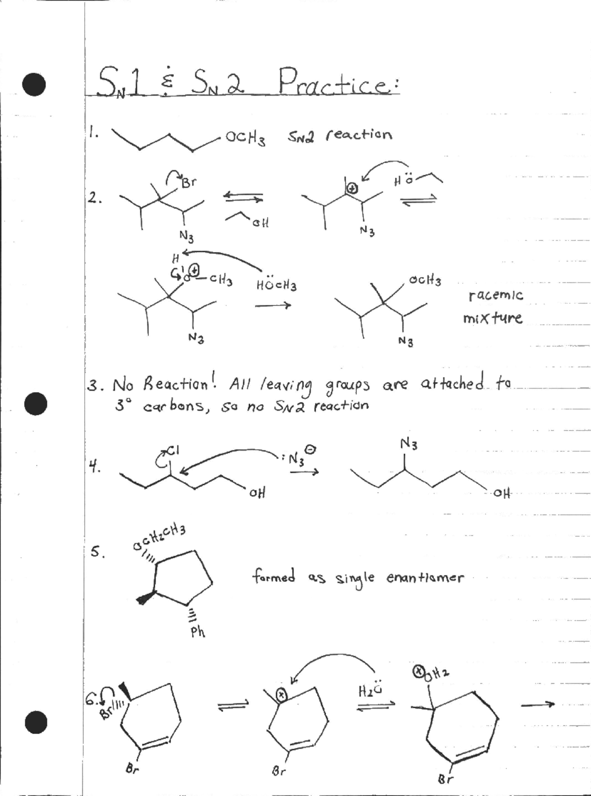Key 15 Sn1 and Sn2 - E1 E2 reaction - Sw1 E Sn 2 Practice: 1. OCH3 SN2 ...