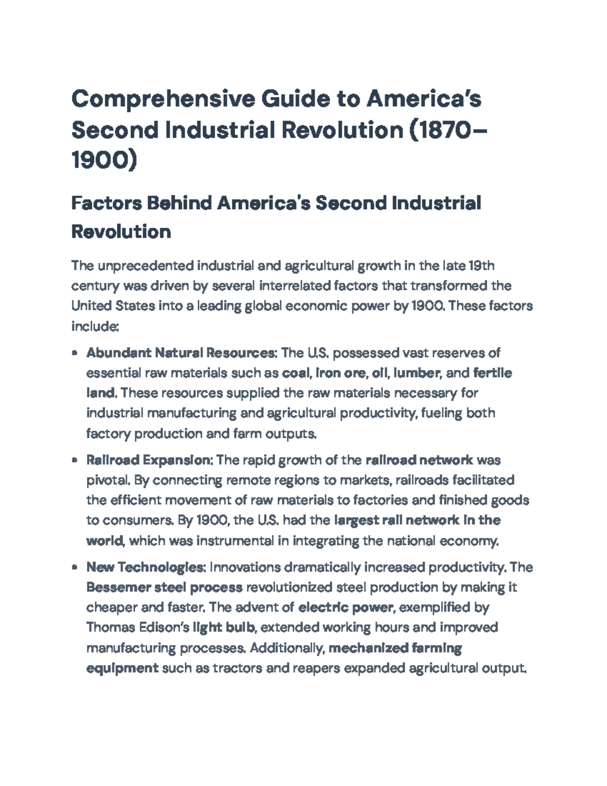 Comprehensive Overview of America's Second Industrial Revolution (1870 ...