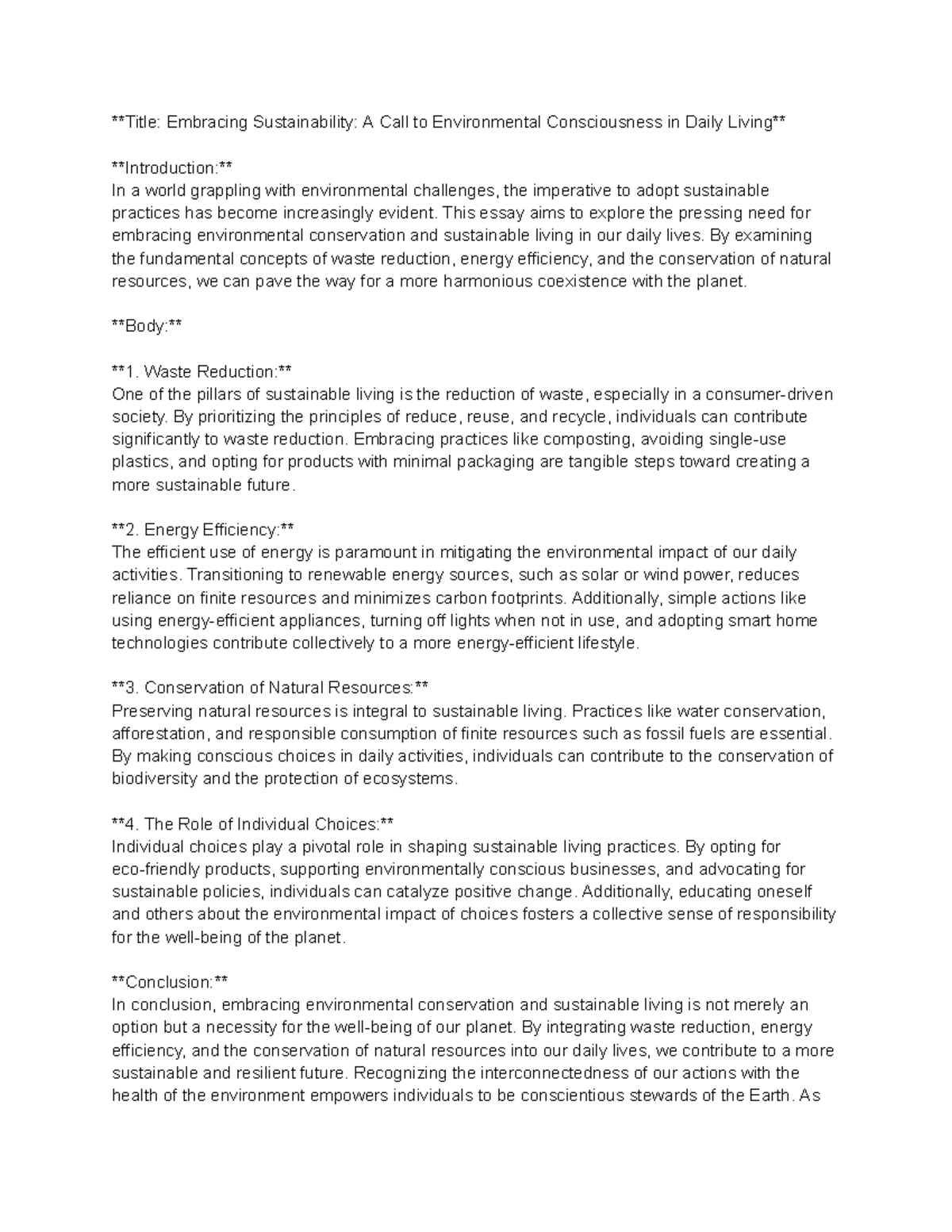 Reflection Paper: Embracing Sustainability for Daily Living - Studocu