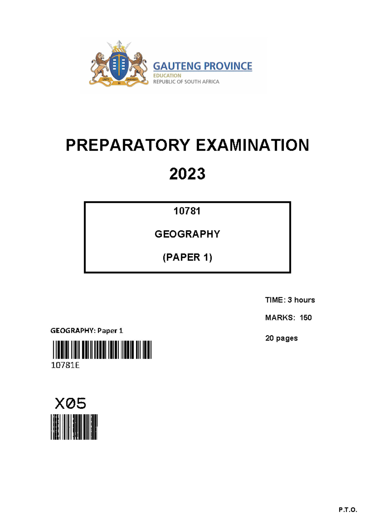 2023 GP Grade 12 Geography P1 Prep Exam Paper (QP 10781) - Studocu