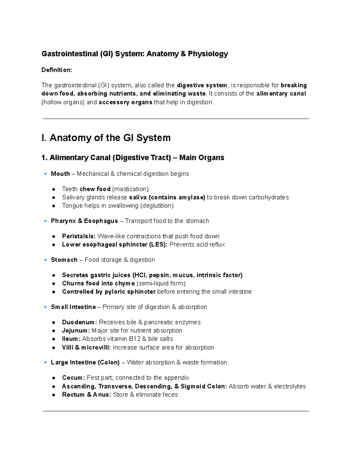 GI Anatomy & Physiology Overview: Digestive System Functions - Studocu