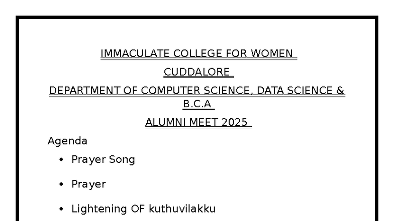 School program - rrt - Bsc computer Science - IMMACULATE COLLEGE FOR ...