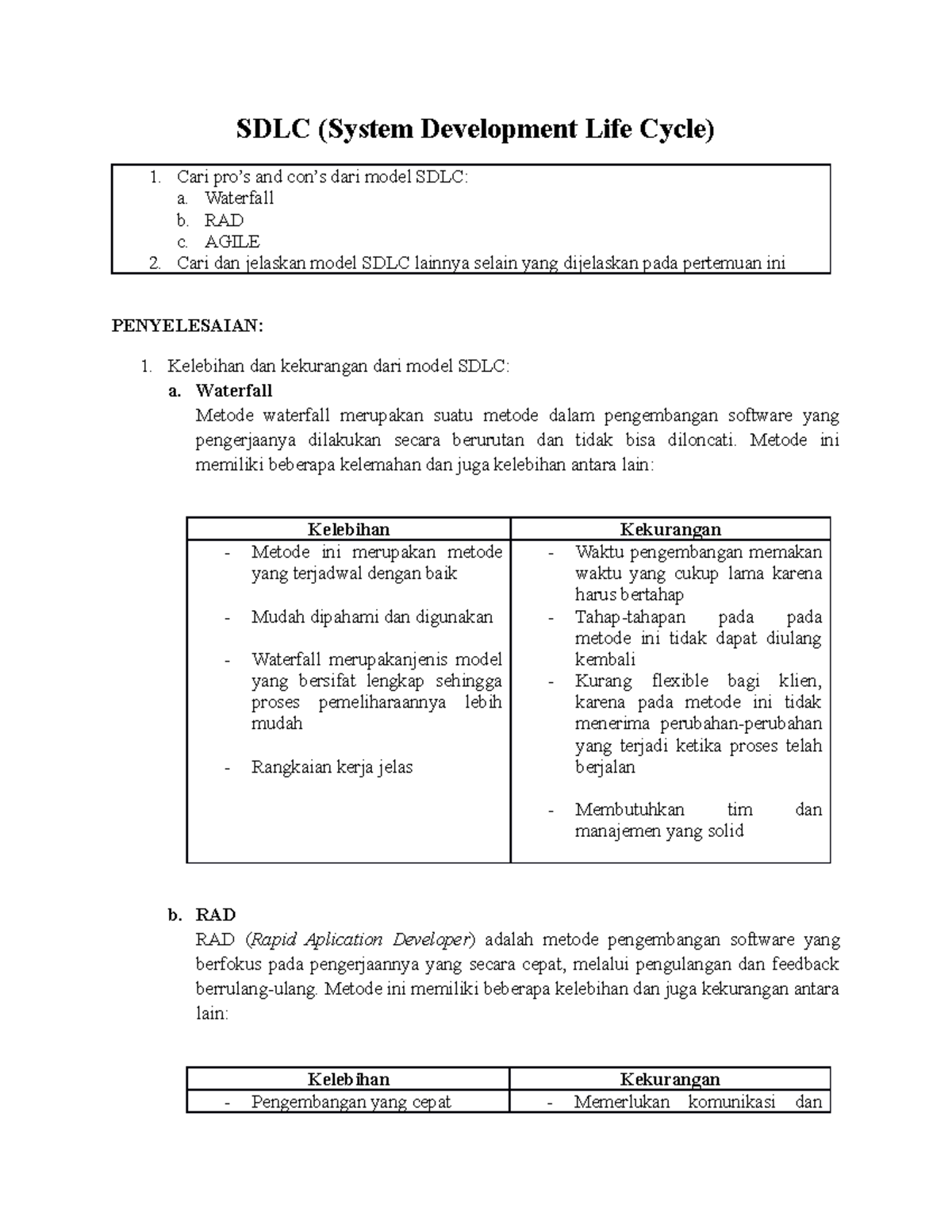 Soal dan Jawaban SDLC: Pro dan Kontra Model Metodologi Pengembangan ...