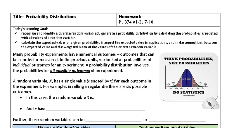Lesson 1: Probability Distributions Homework (P. 374) - Studocu