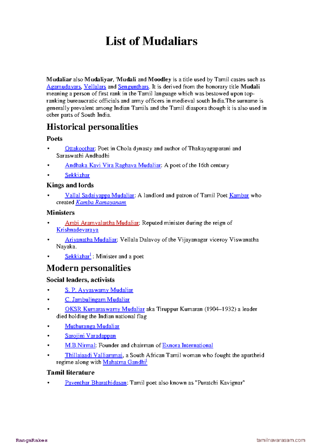 Mudaliar Heritage: Historical Figures and Cultural Significance - Studocu