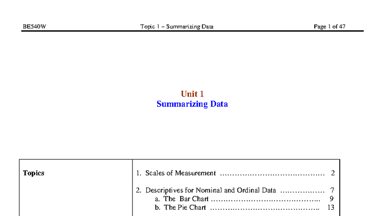 Unit-4 summarizing Data( Saids) - Summarizing Data - Unit Topics 1 ...