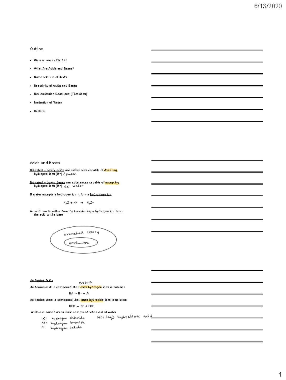 Chemical Concepts: Acids, Bases, and Redox Reactions (CHEM 101) Outline ...