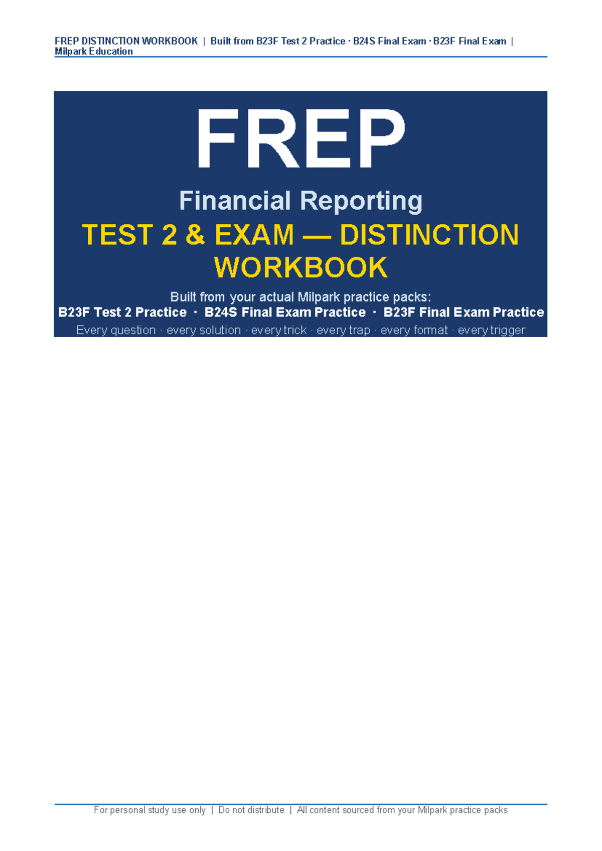 FREP Distinction Workbook: B23F Test 2 & B24S Final Exam Guide - Studocu