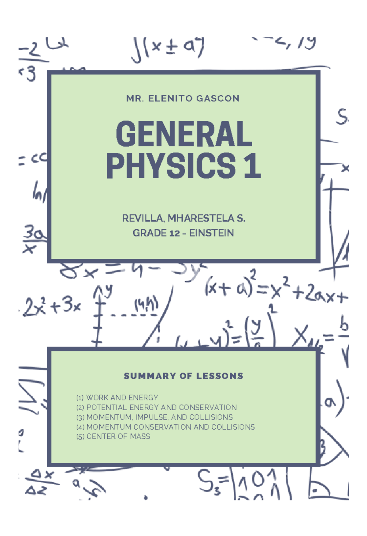 PHYSICS 1 Q2: WORK, ENERGY, MOMENTUM & COLLISIONS LESSON SUMMARY - Studocu