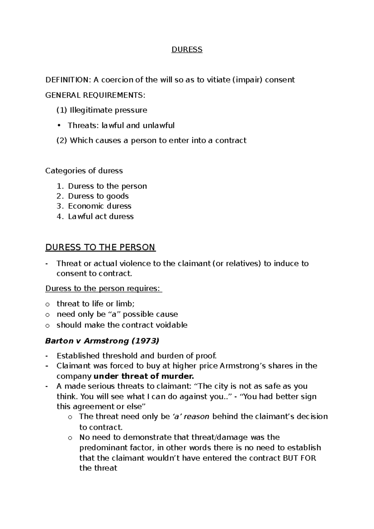 Duress in Contract Law: Definitions, Types, and Case Studies - Studocu