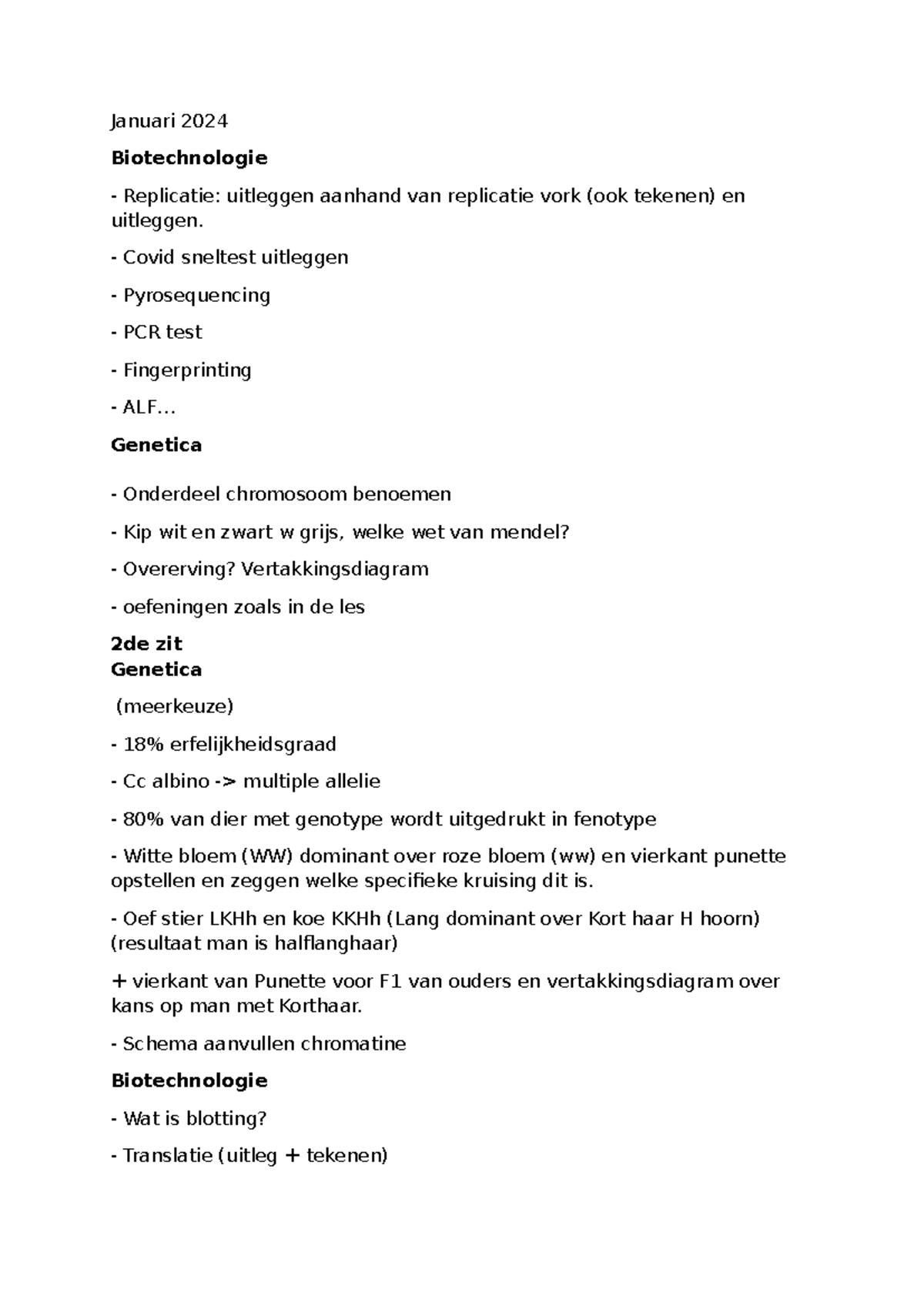 Examenvragen Genetica & Biotechnologie: Januari 2024 Uitleg en ...