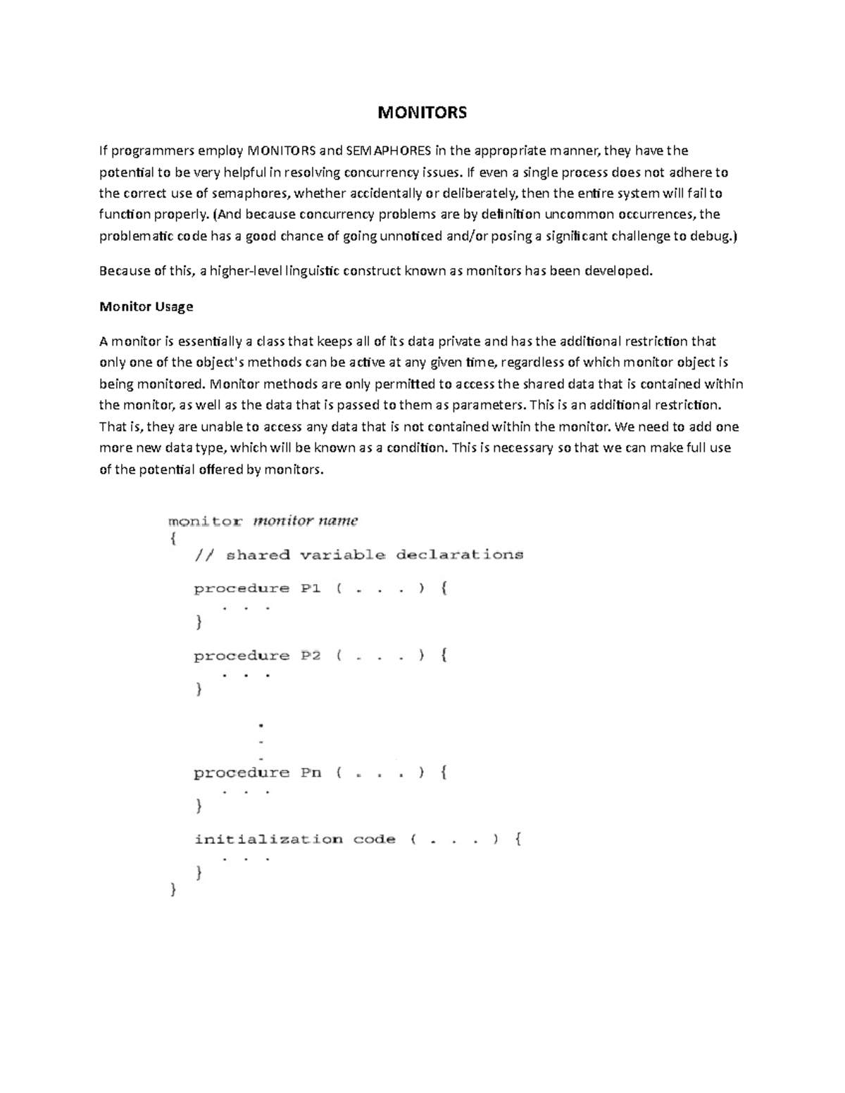 CS101: Understanding Monitors in Concurrency Control Systems - Studocu