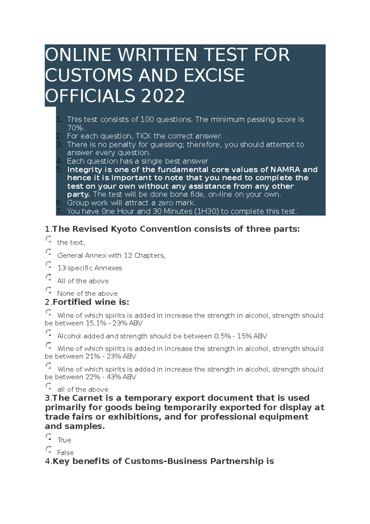 Junior Customs and Excise Online Written Test Prep 2022 - Studocu