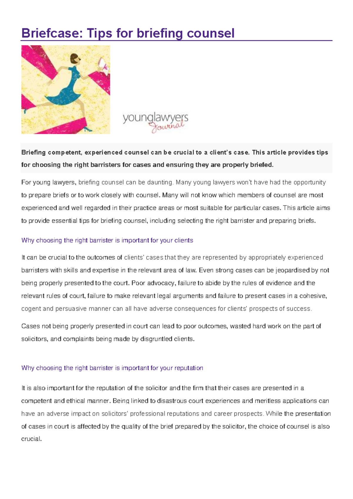 Briefcase: Essential Tips for Briefing Counsel - Studocu