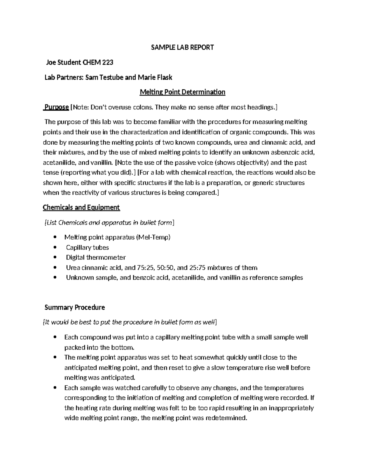 Melting Point Determination Lab Report - CHEM 223 - Studocu