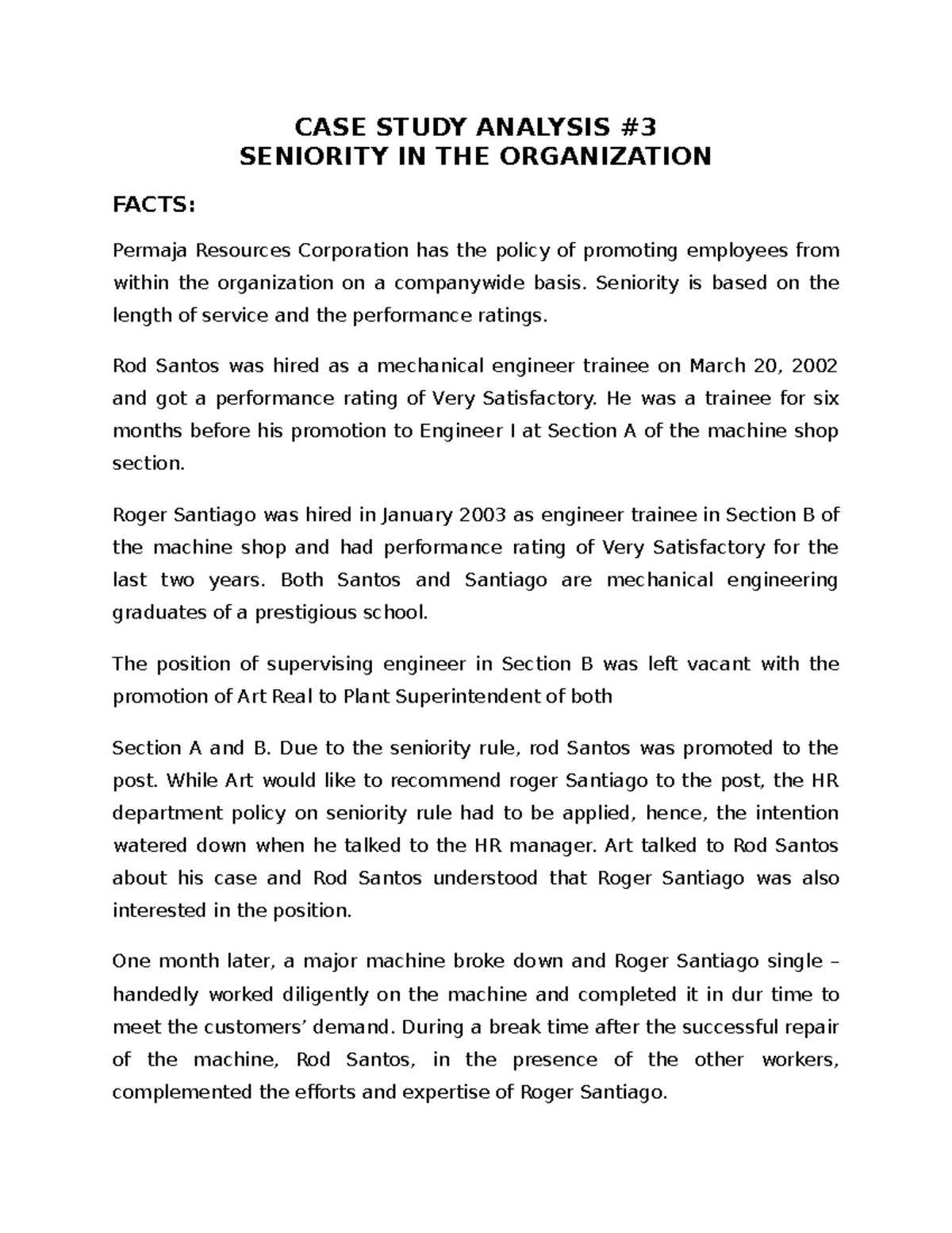 SENIORITY IN ORGANIZATION: A CASE STUDY ANALYSIS OF PROMOTIONS - Studocu
