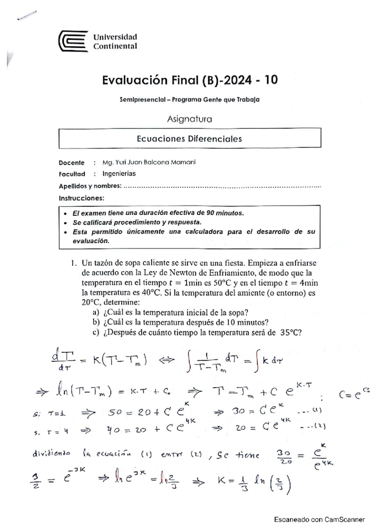 Evaluación Final 2024 - Ecuaciones Diferenciales - Soluciones - Studocu