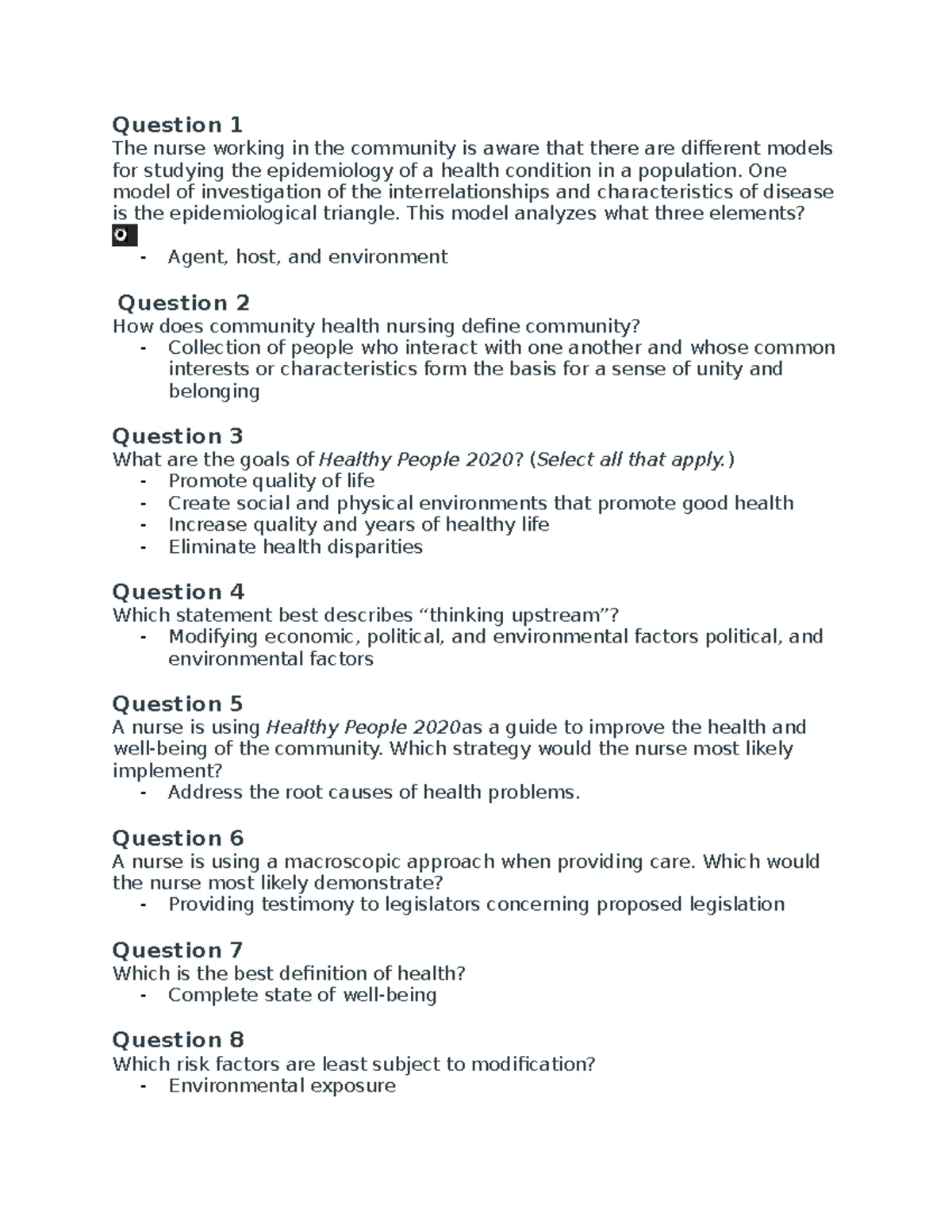 Community Health Exam I - Community Health Exam I Chapters: 1: Overview ...