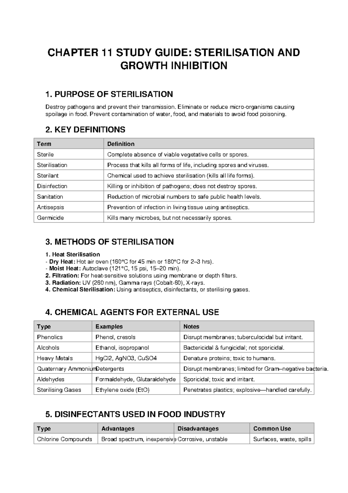 CHAPTER 11 STUDY GUIDE: STERILISATION & GROWTH INHIBITION - Studocu