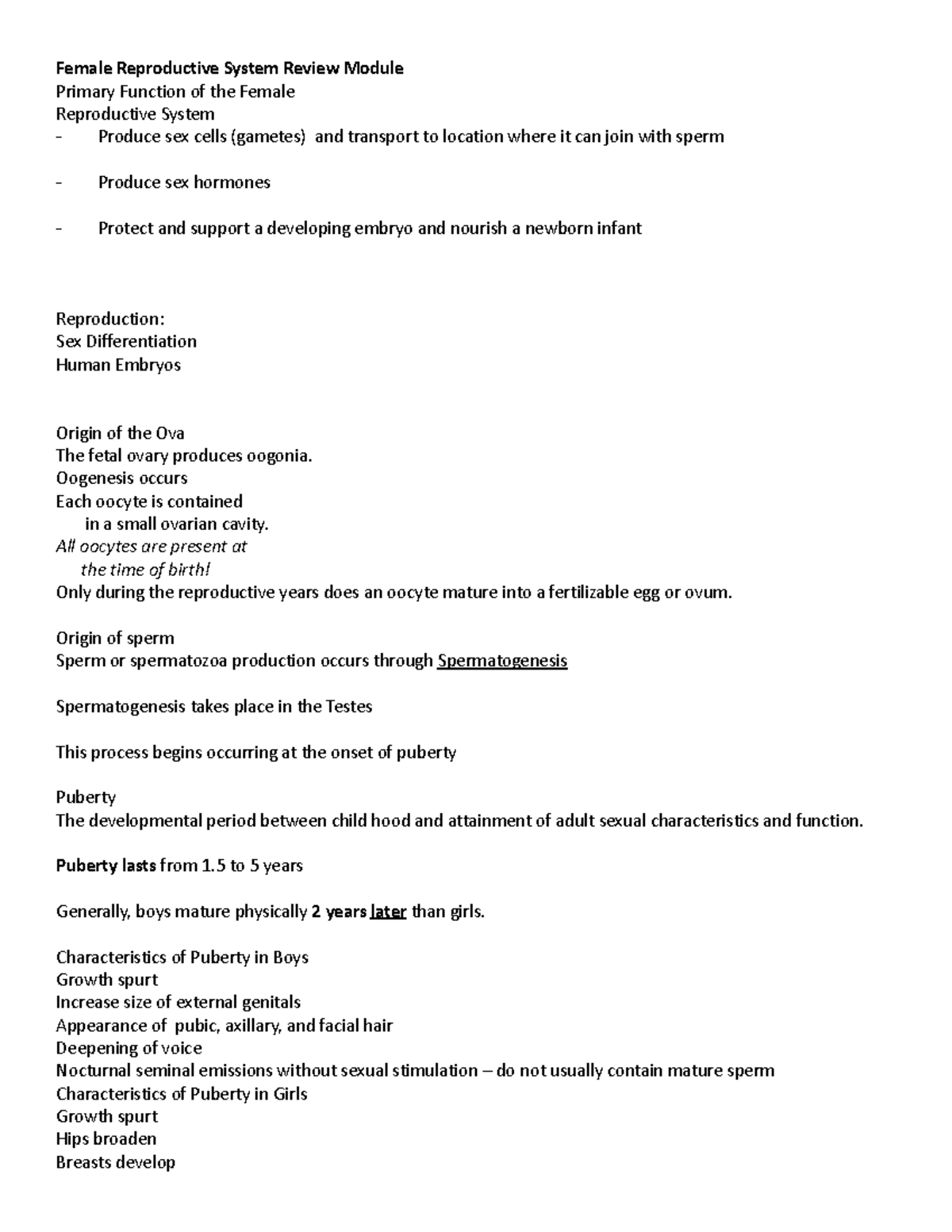 Female Reproductive System Review (HR-101) Module PPT Outline - Studocu