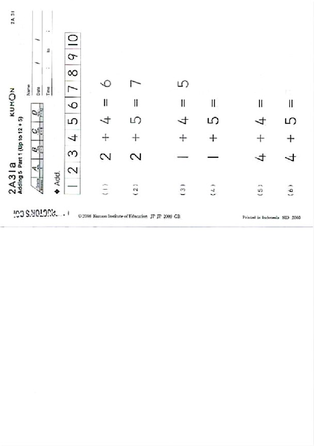 2A31a - HOW TO DO ADDITION - IS 0 8 3 2 2 o 2008 Kumon Institute of ...