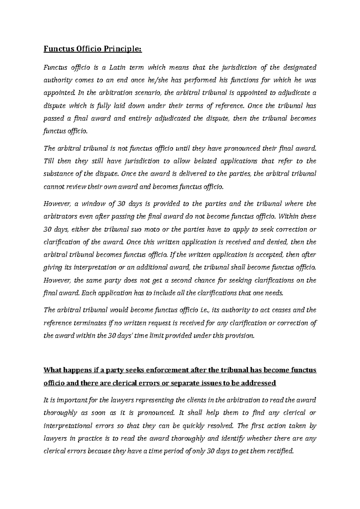 Understanding the Functus Officio Doctrine in Arbitration Law - Studocu