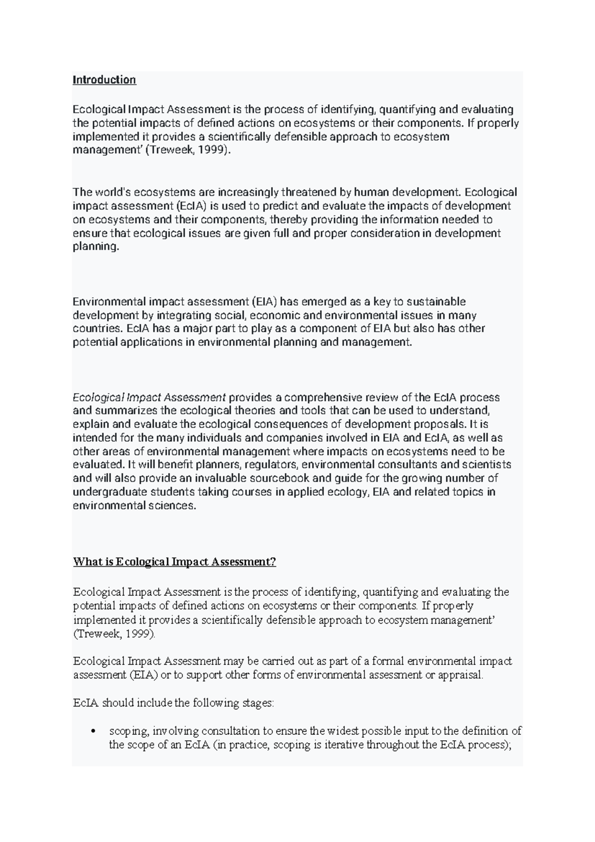 Assessment 9 - Guidance on Ecological Impact Assessment (EcIA) - Studocu