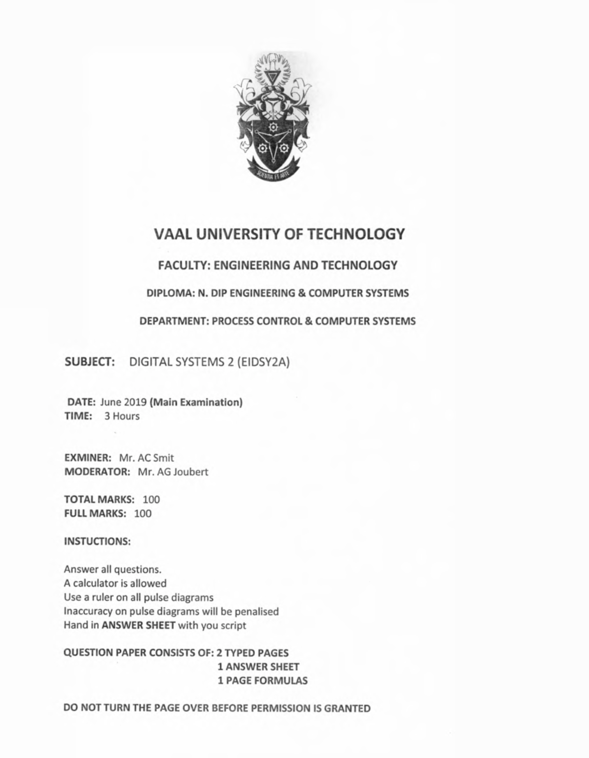Digital Systems 2 (EIDSY2A) Main Exam June 2019 Question Paper - Studocu