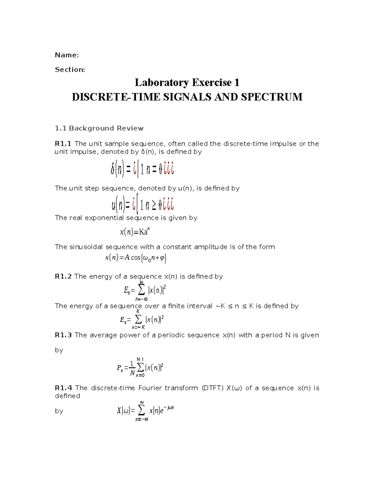 Labex 1 - Laboratory Exercise on Signals and Spectrum Analysis - Studocu