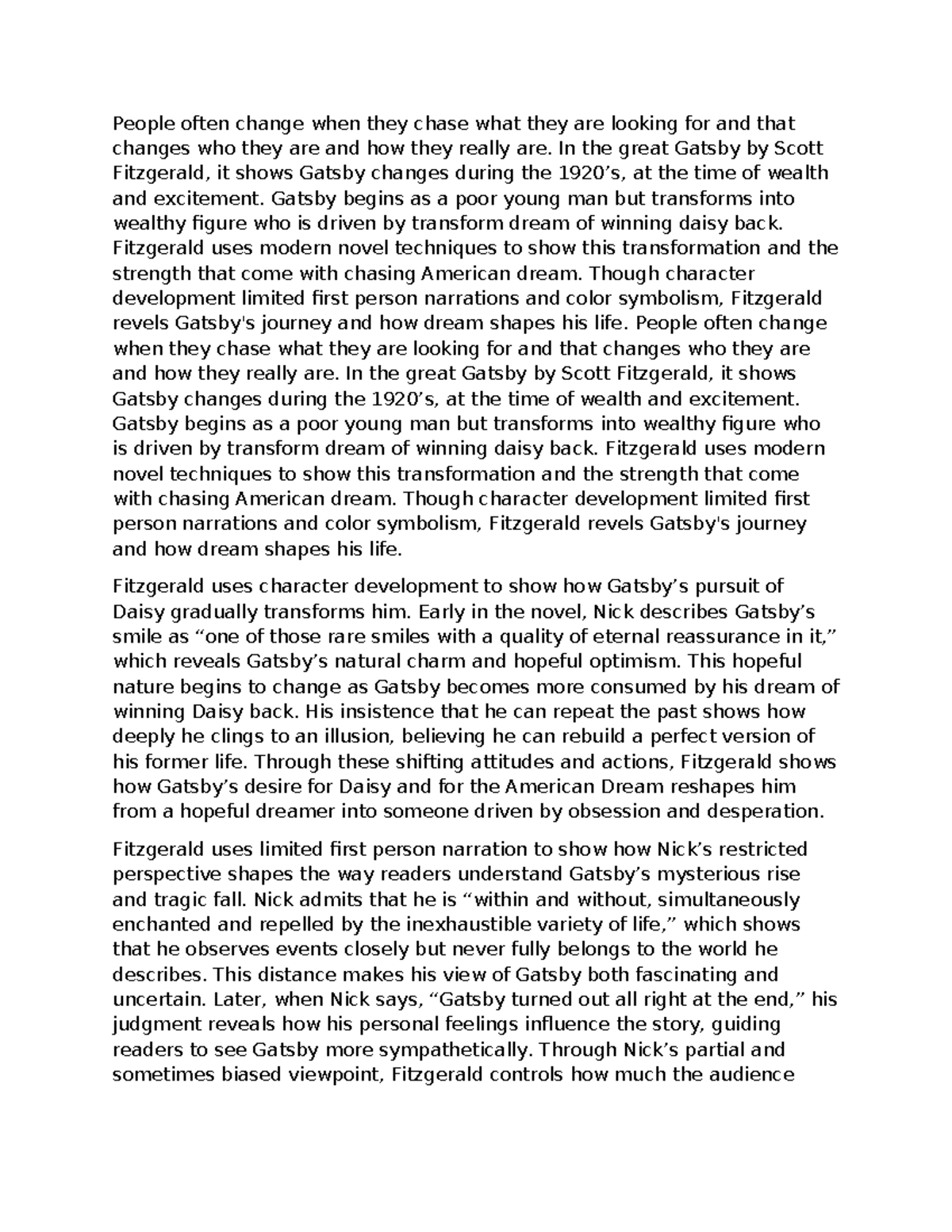 Character Transformation in The Great Gatsby: A Study of HLE 2026 - Studocu