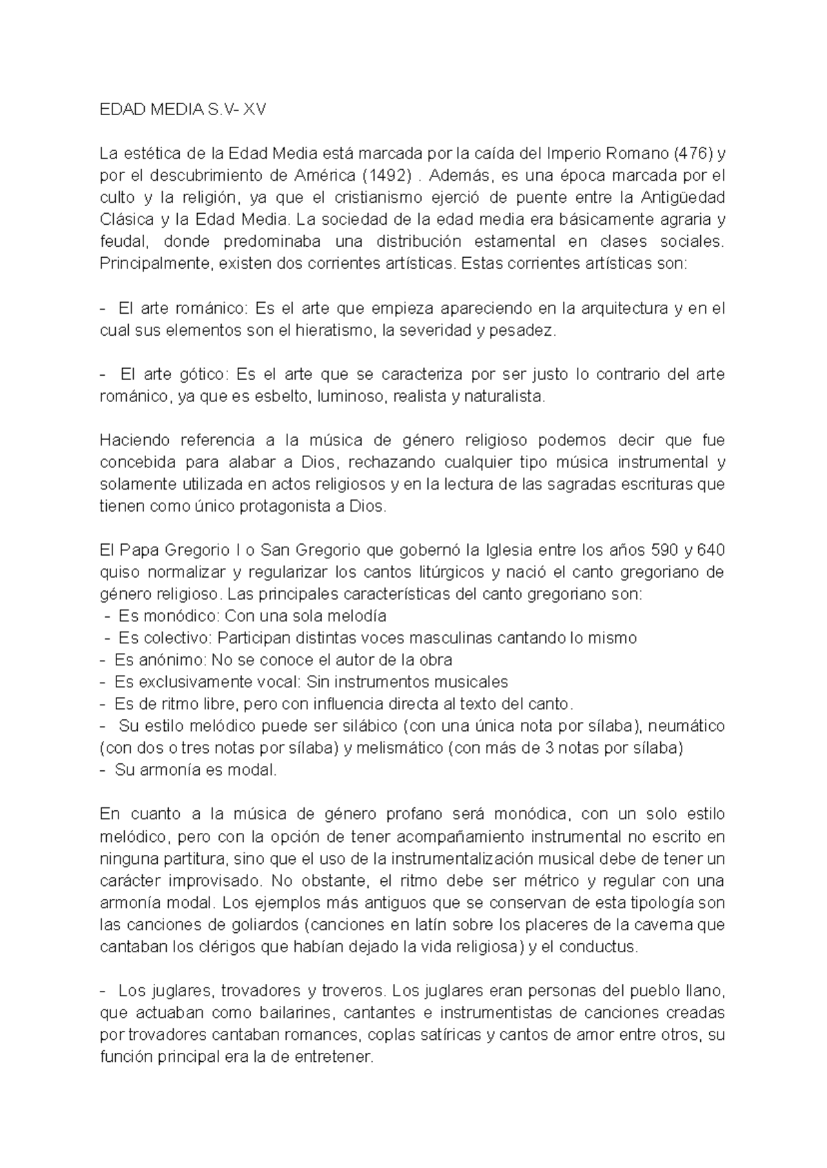 EDAD MEDIA Y RENACIMIENTO: Estéticas Musicales (EDAD MEDIA XV) - Studocu