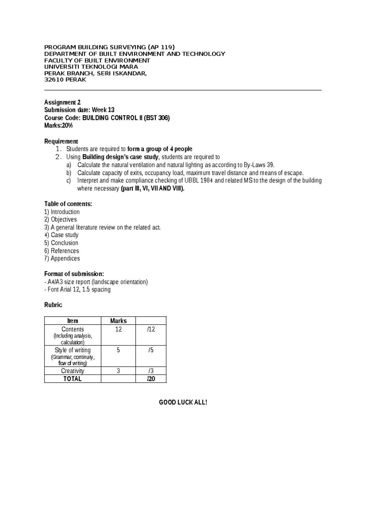 Assignment 2: Building Control II (BST 306) Case Study Analysis - Studocu
