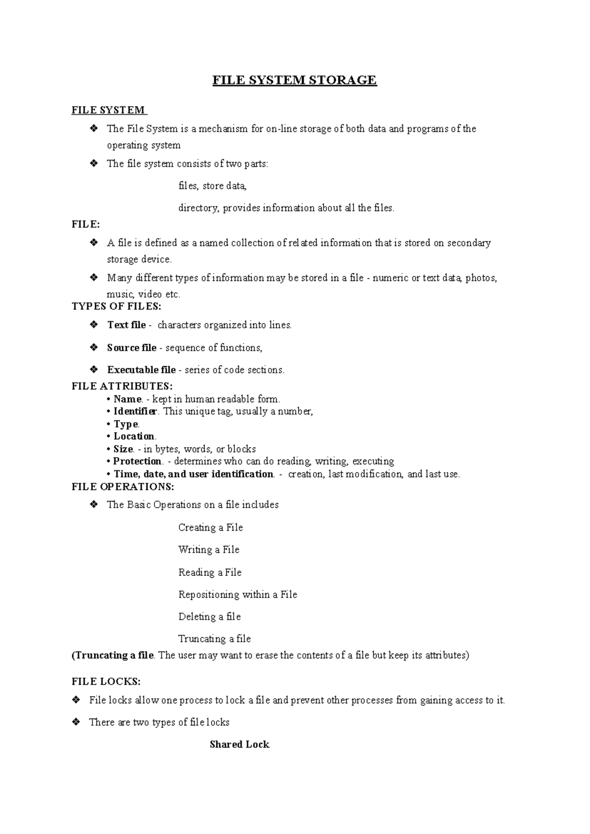 UNIT 4 OS - File System Storage Overview and Operations - Studocu