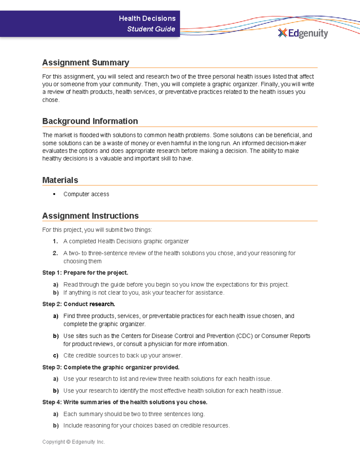 Health Decisions Project: Analysis of Personal Health Issues - Studocu