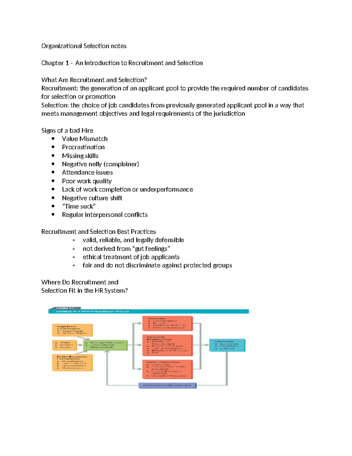 Organizational Selection Notes: Chapter 1 - Recruitment & Selection ...